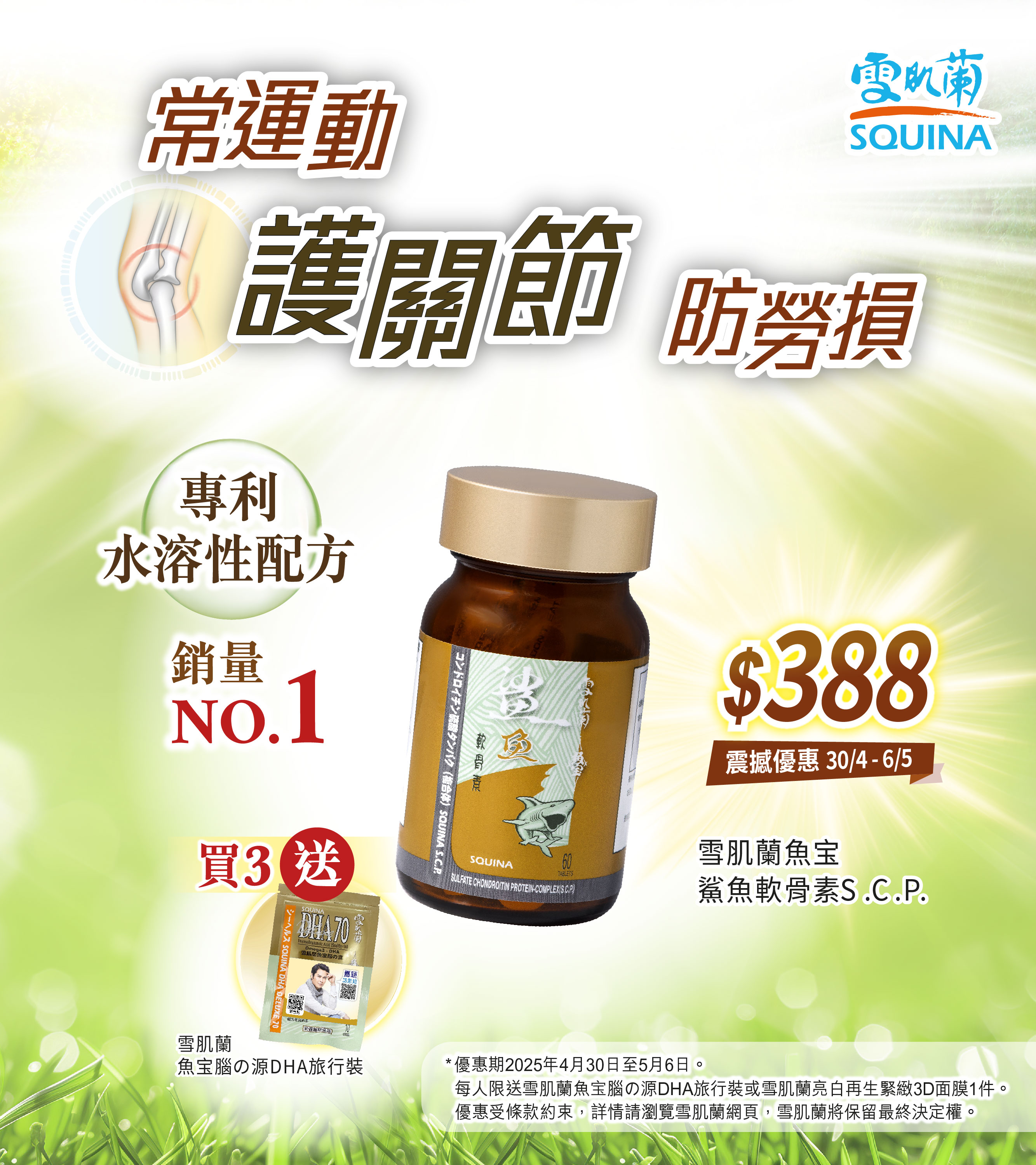 限時優惠 $388 鯊魚軟骨素S.C.P. 護關節 防勞損 運動必備 - squina 雪肌蘭